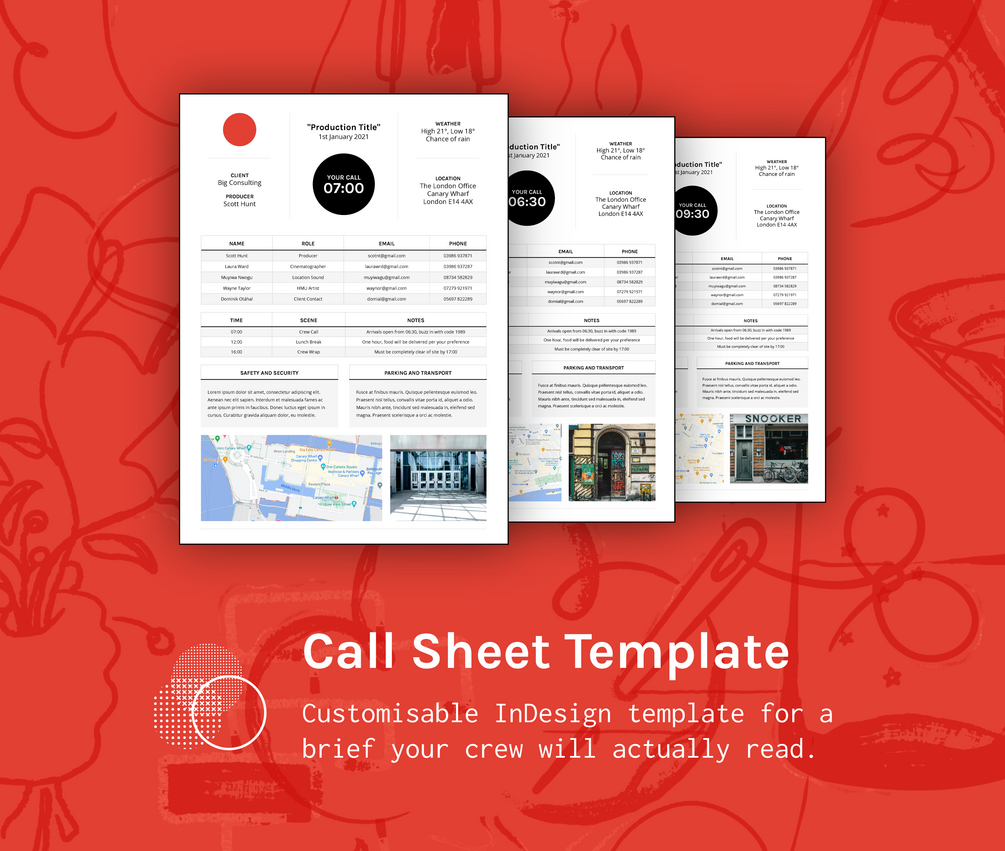 Brunchworks Call Sheet – An Excellent InDesign Call Sheet Template