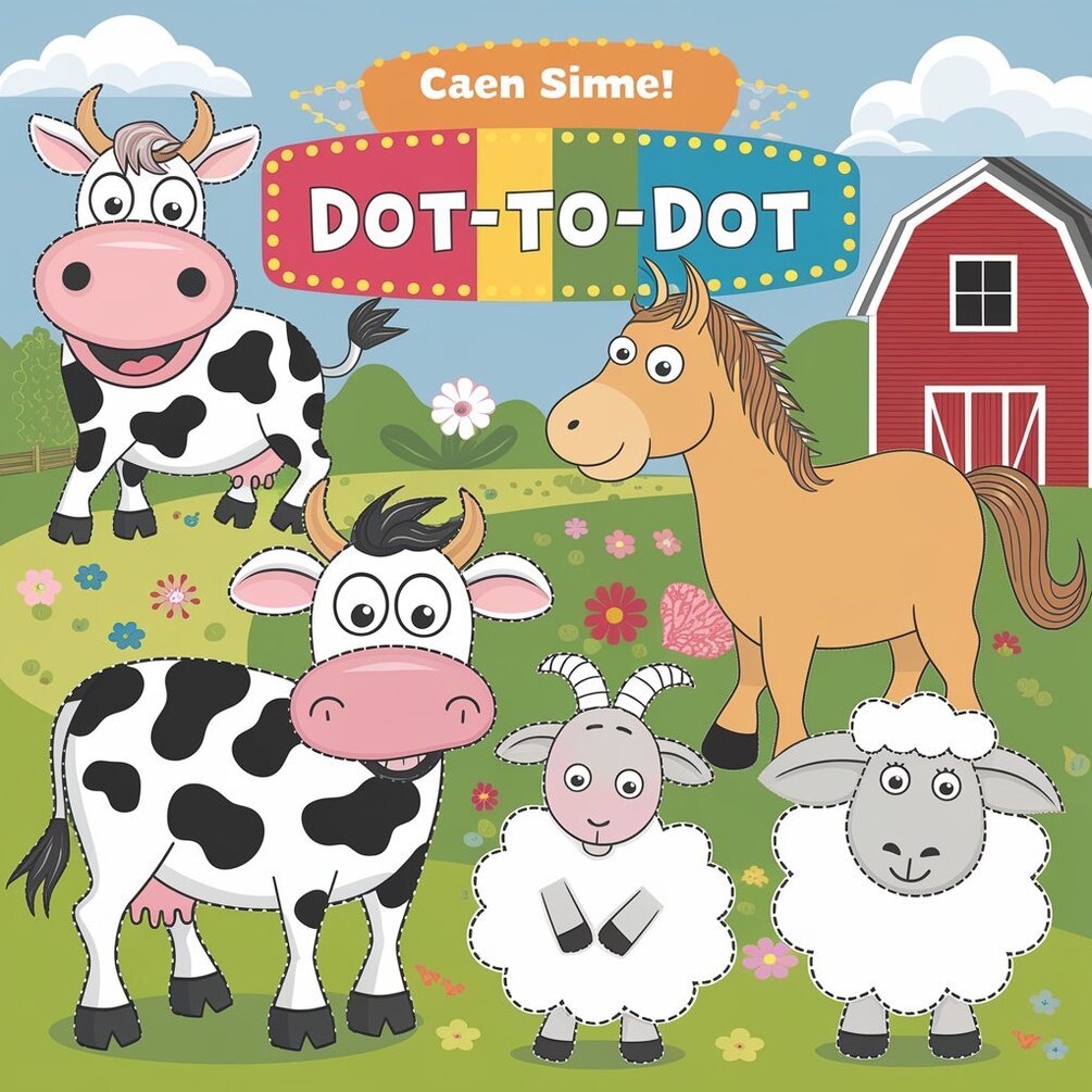 "Dot-to-Dot Farm Fun: Cartoon Animal Activity Pages"