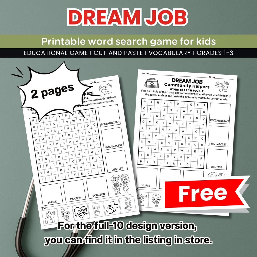 Free! Dream Job & Community Helpers Word Search Puzzle, Cut and Paste ...