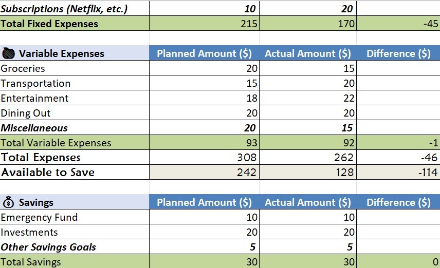Weekly Financial Planner
