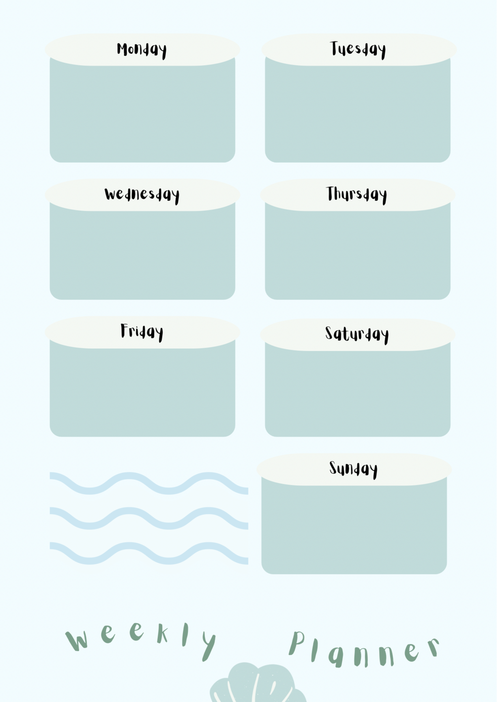 Digital Weekly Planner Editable Aqua Theme