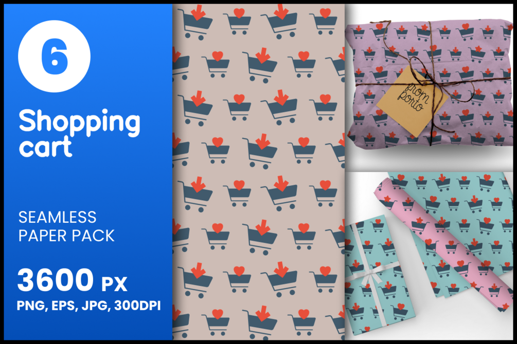 Shopping cart 6 Seamless Patterns