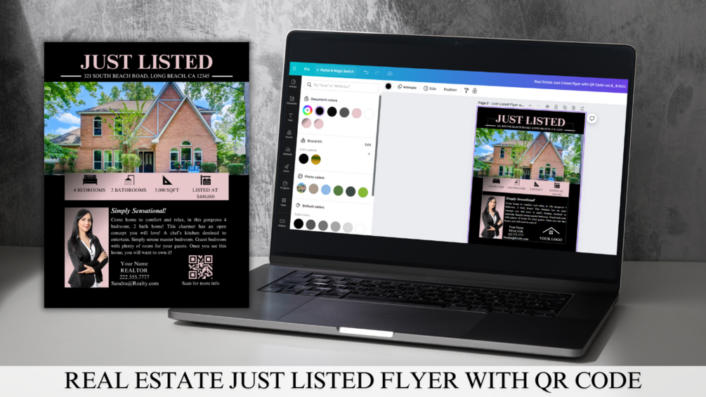 Just Listed Flyer with QR Code | Real Estate Canva Template | For Sale ...