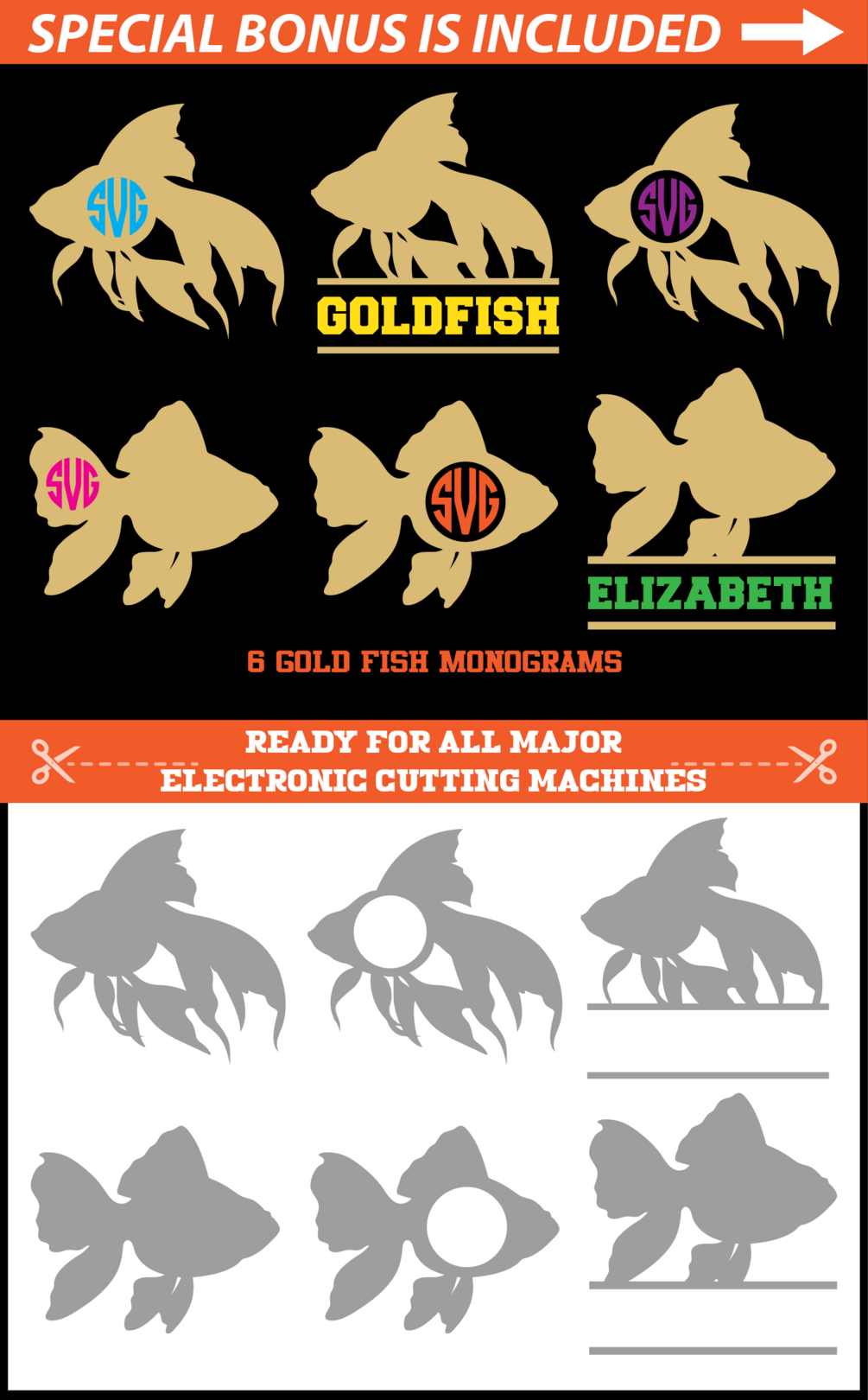 Gold Fish Svg Cut Files | 6 Designs + Special GIFTS