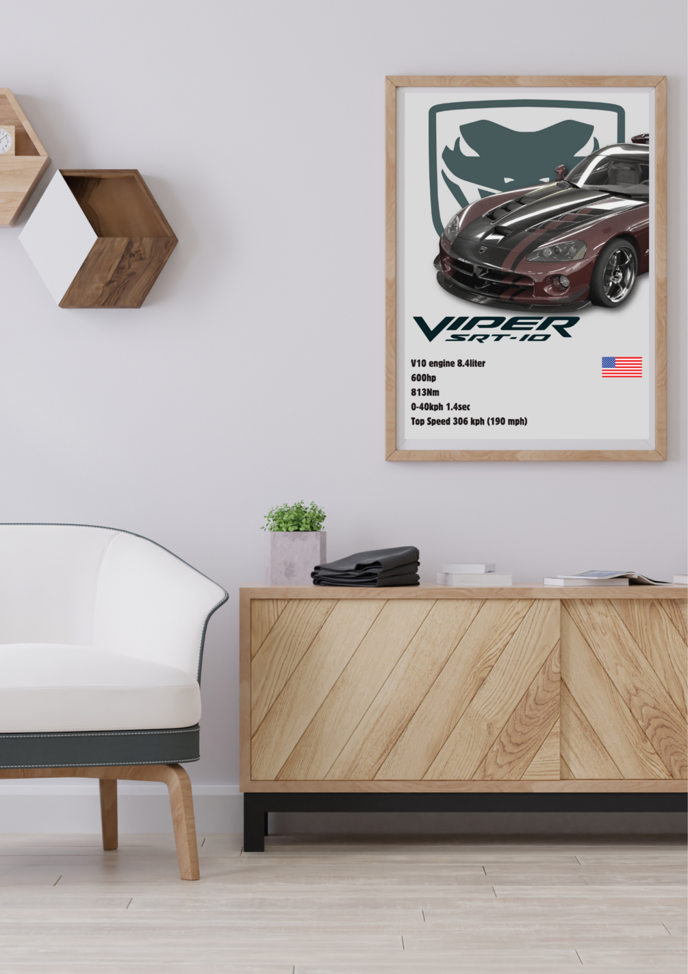 DODGE VIPER SRT 10 POSTER WITH SPECS FOR AUTOMOBILE ENTHUSIASTS