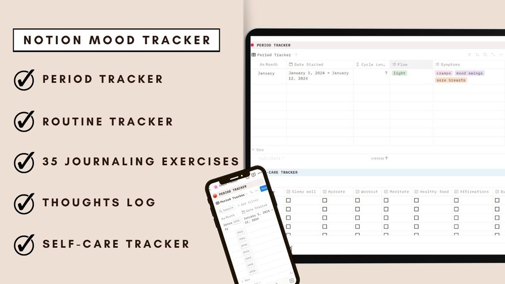 Notion Mood Tracker, Period Tracker, Gratitude List and Journaling ...