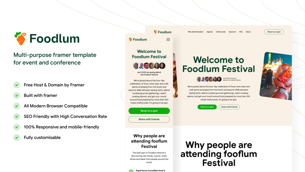 Foodlum : Multi-purpose framer template for event and conference