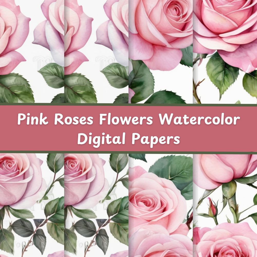Pink Roses Flowers Watercolor Digital Papers- Seamless Patterns ...