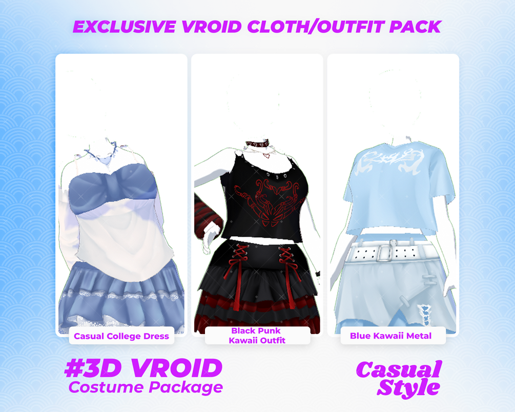 3D Outfit Pack | Kawaii VRoid Casual Fashion for VTuber Girls | Costume ...