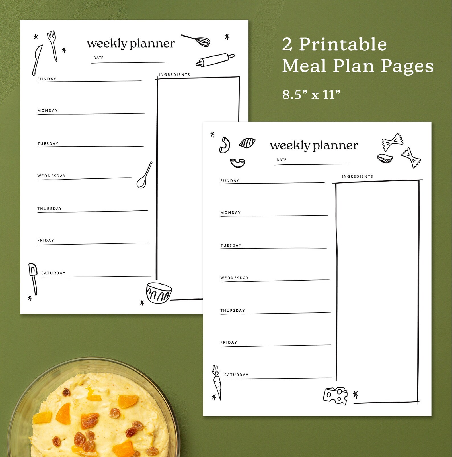 Joli plan de repas, liste de courses et carte de recettes imprimables ...