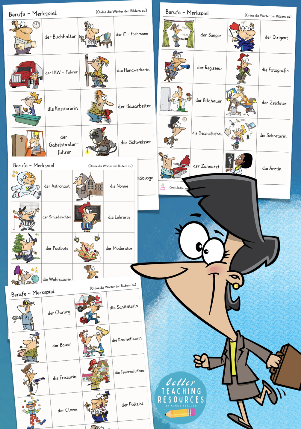 German vocabulary game jobs Deutsch Berufe Merkspiel