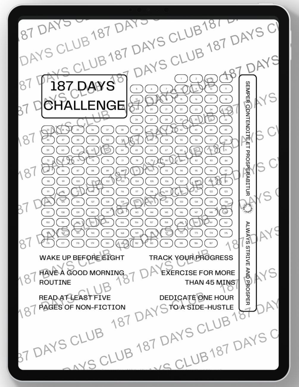 PROGRESS TRACKER | 187 DAYS CHALLENGE