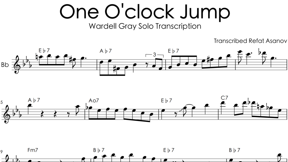 Wardell Gray - One O'Clock Jump Tenor Saxophone Solo Transcription