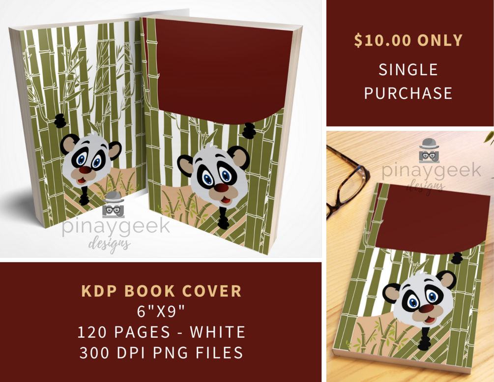 6"x9" Peek-a-Boo Panda KDP Cover - 120 Pages White - FULL Commercial Use