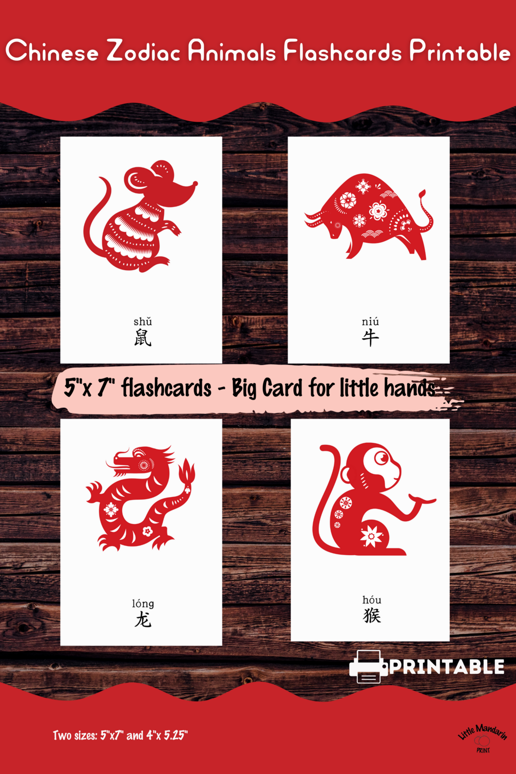 Chinese Zodiac Animal Chinese Learning Flashcards for Kids
