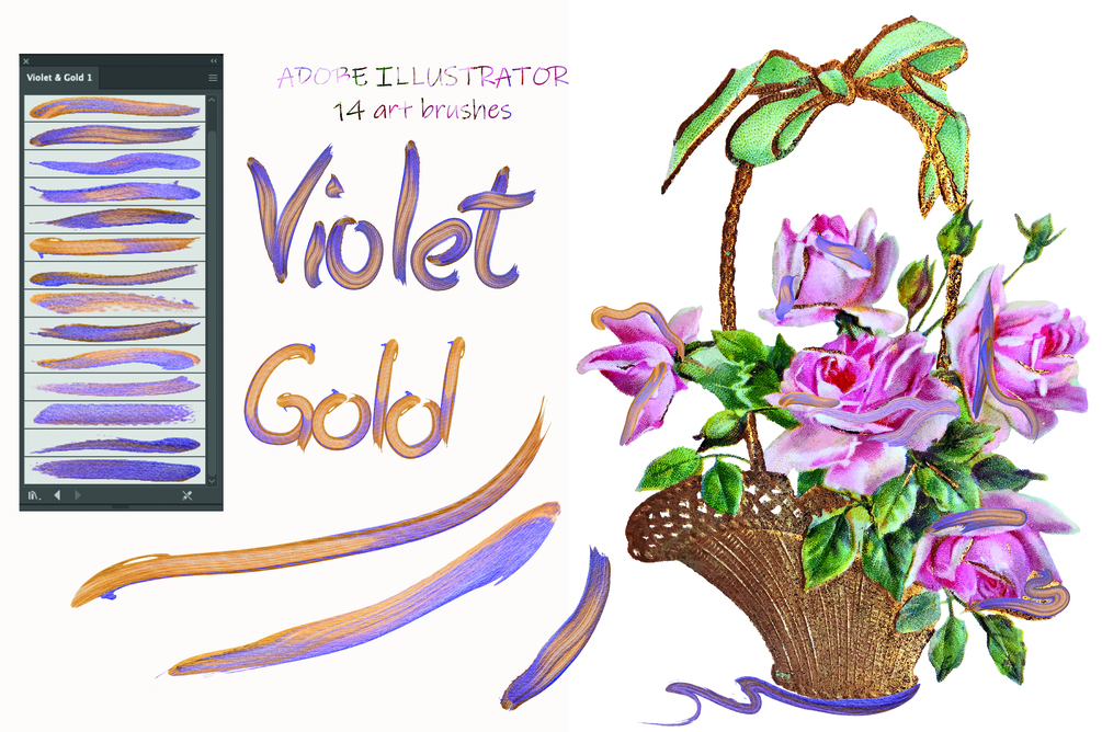 Violet & Gold Illustrator Brushes