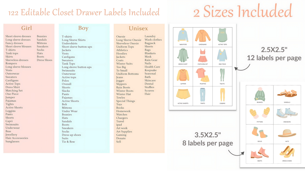 Editable Kids' Closet and Drawer Labels