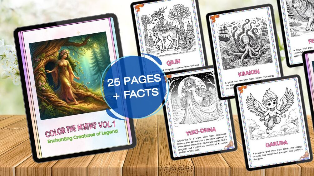 COLOR THE MYTHS Vol.1 I Mythological Creatures I A4 size I 25-pages