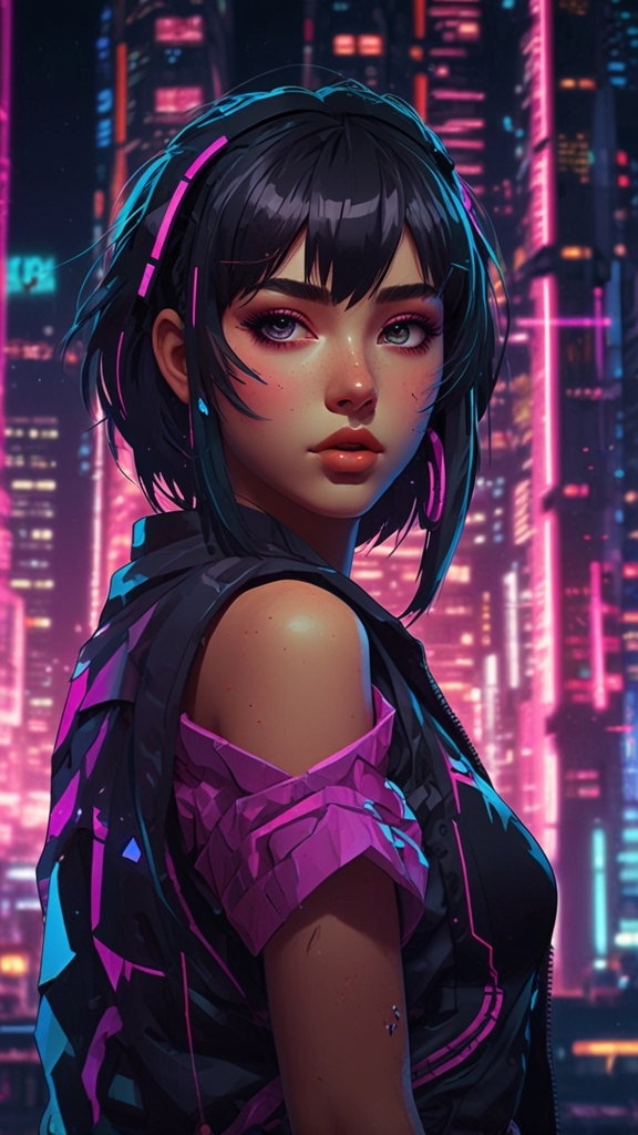 Neon Anime Aesthetic - Cyberpunk Fusion Art Print
