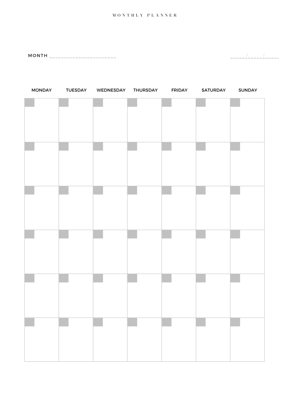 Simple undated monthly planner