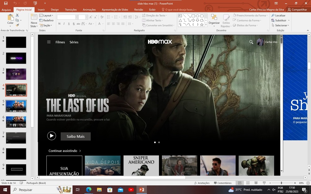 Template slide PowerPoint temático HBO MAX