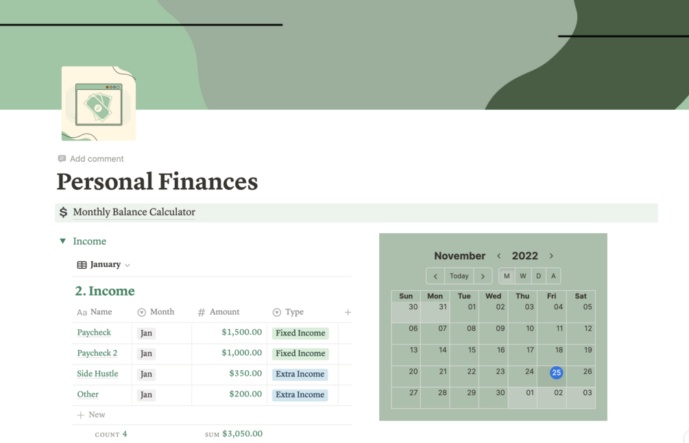 Notion Template Personal Finance Tracker Budget Tracker Income And