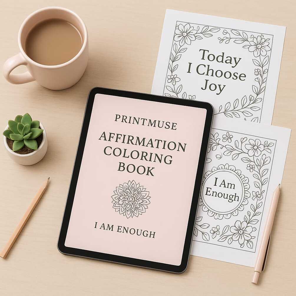 Printable Affirmation Coloring Book-20 Pages of Positivity by PrintMuse