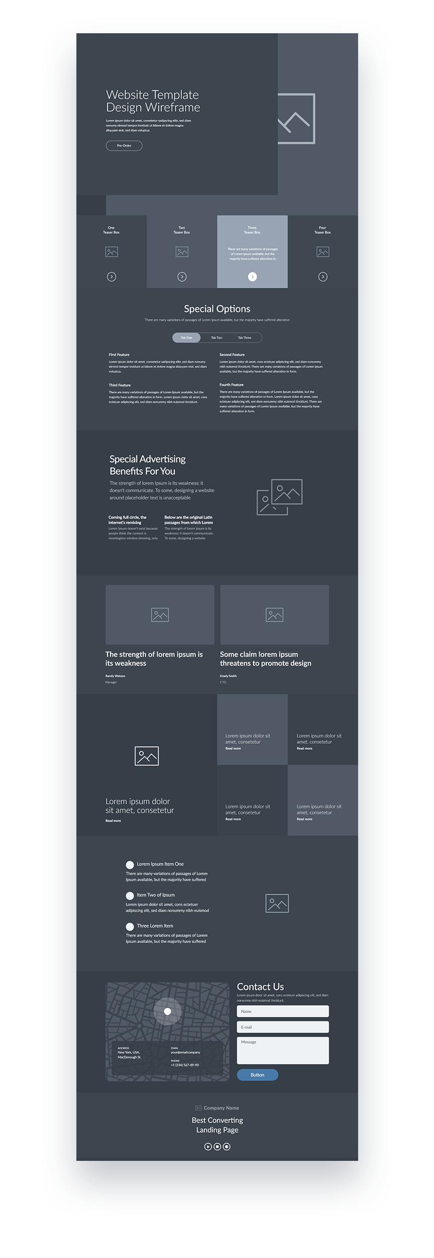 Landing Page Wireframe #25 (Light and Dark theme)