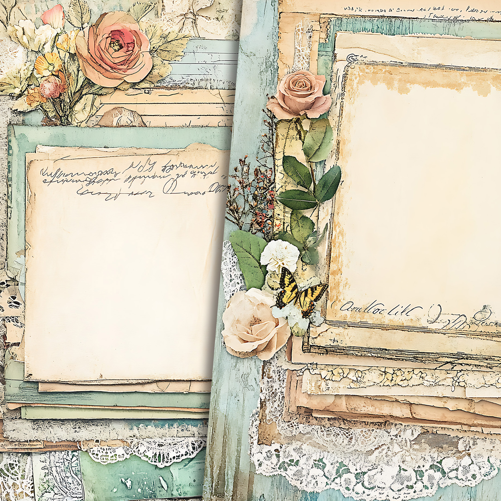 16 pc Style B Layers of Paper Blank Area with Flowers Printable Junk ...