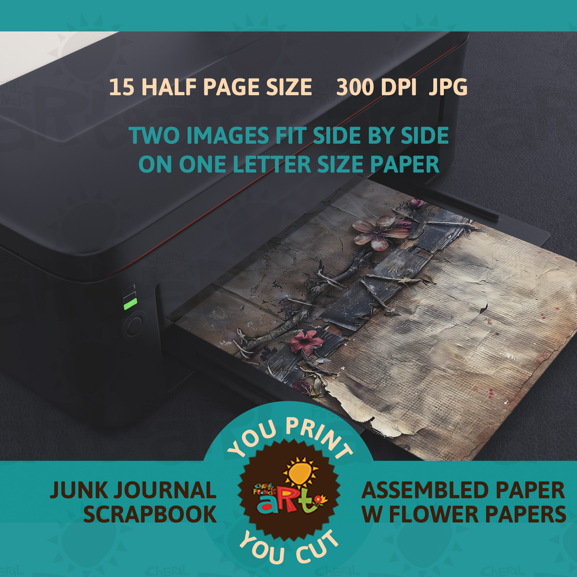 15 pc Rough Paper Assemblage Floral Rustic Printable Junk Journal Half ...