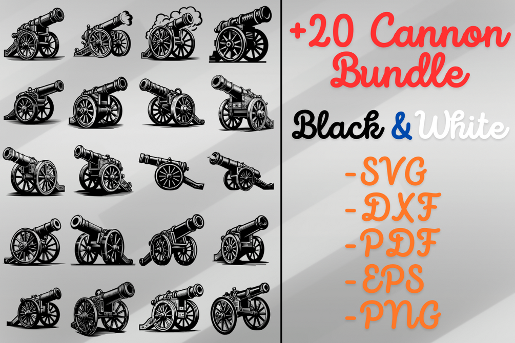 20 Cannon SVG-DXF-PDF-EPS-PNG Bundle