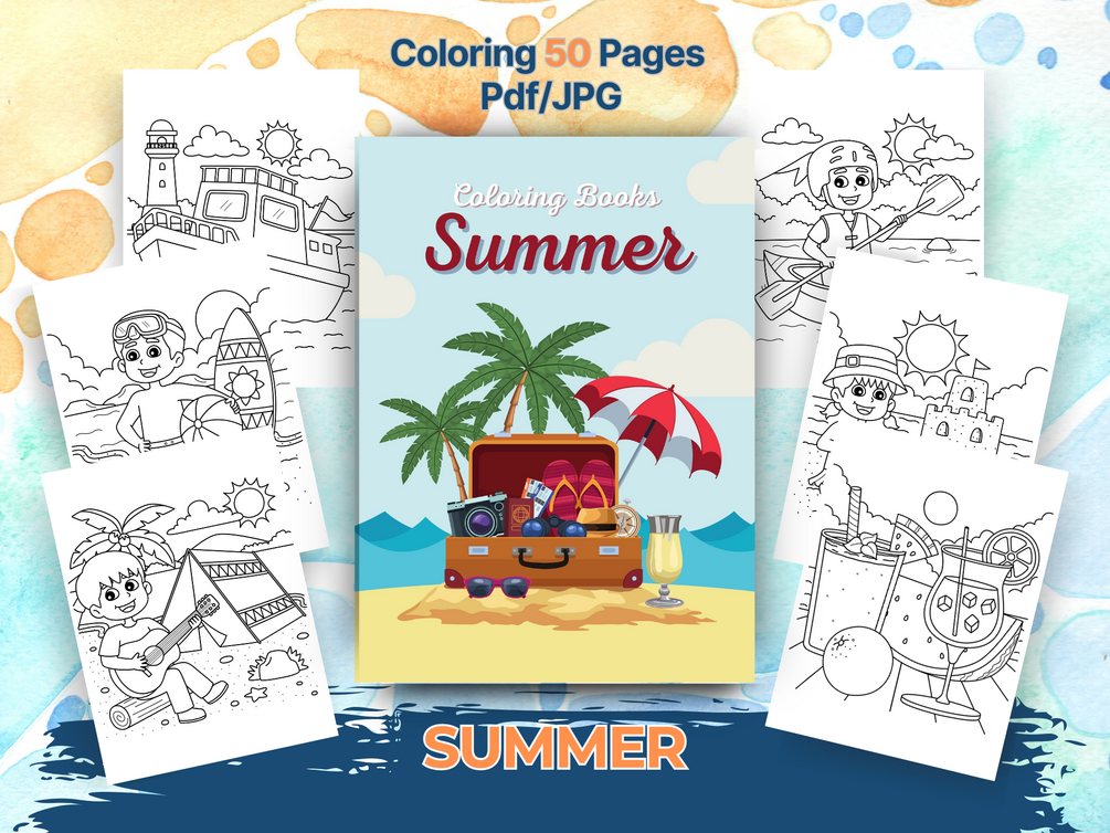 Summer Days Coloring | 50 Pages Printable Coloring Book for Kids ...