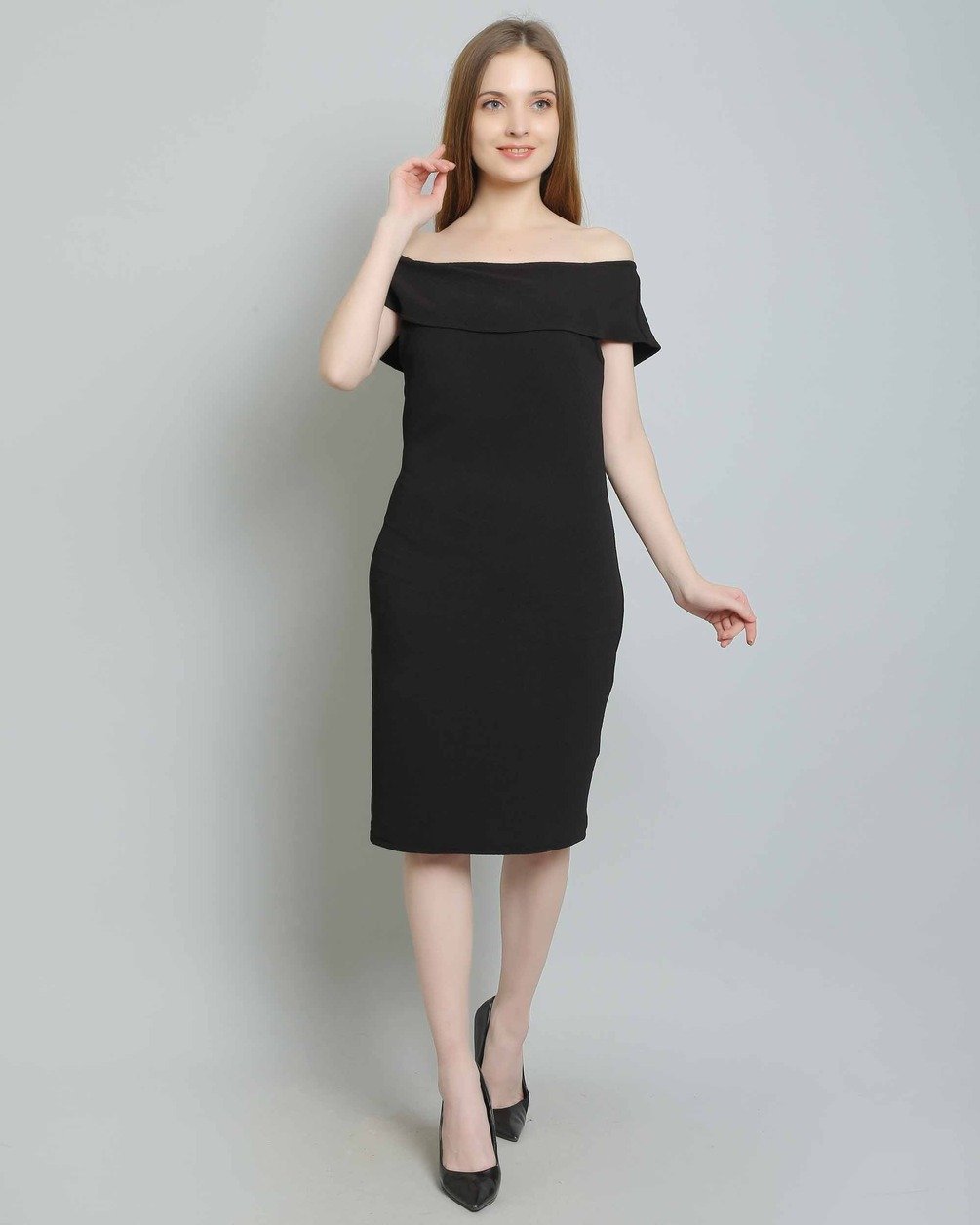 Black Sleeveless Off-Shoulder Dress