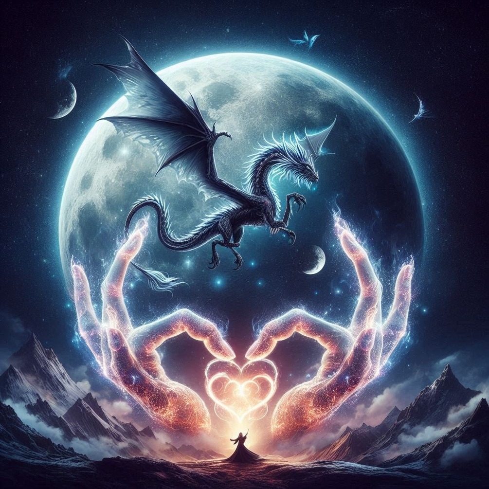 Cosmic Summoner – Majestic Blue Dragon Digital Art