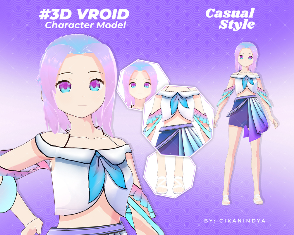 Colorful and Vibrant 3D Vroid Character Anime Pink and Blue Hair Girl ...