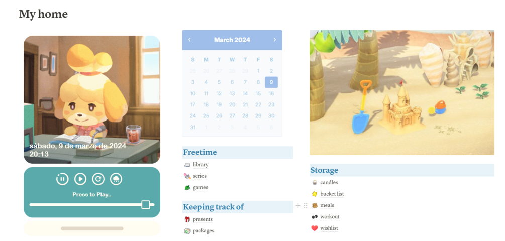 Animal Crossing-themed Notion template