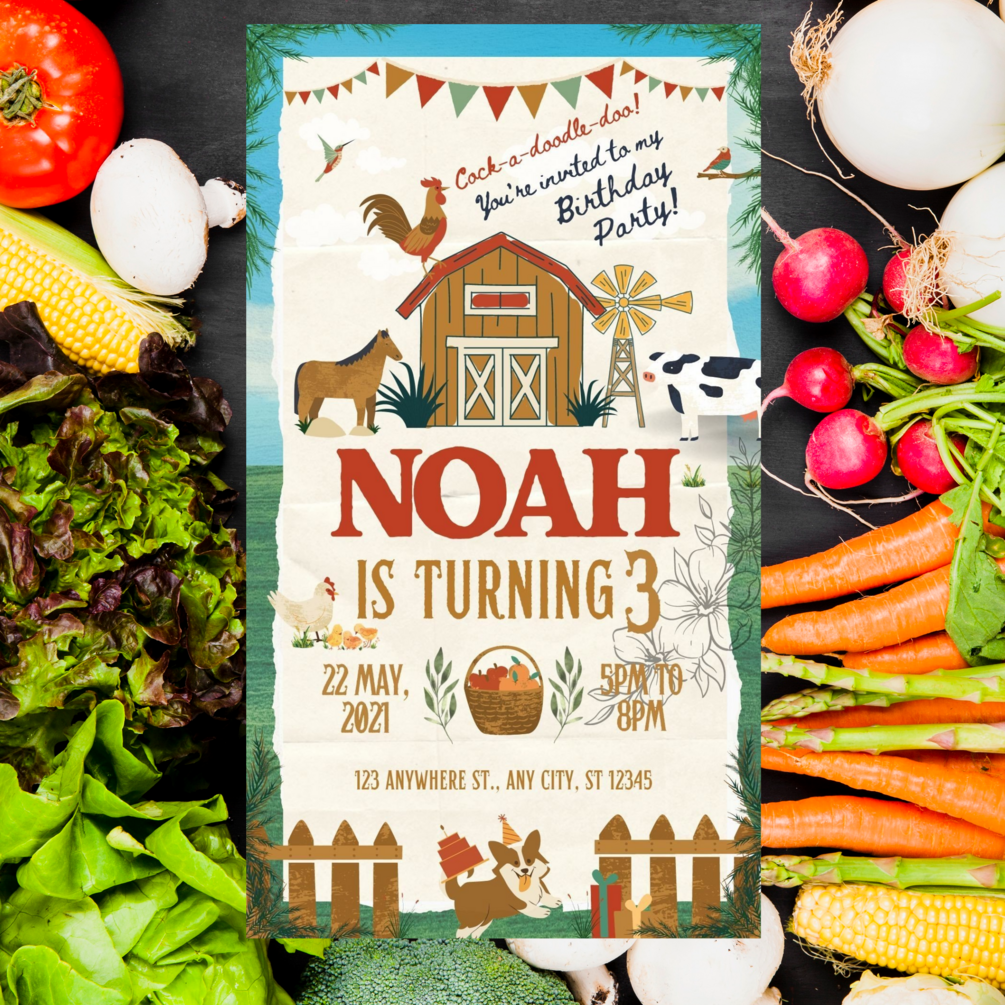 Editable Farm Birthday Party Invitation Template
