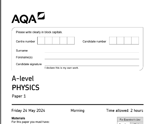 AQA PHYSICS A LEVEL 2024 ACTUAL EXAM