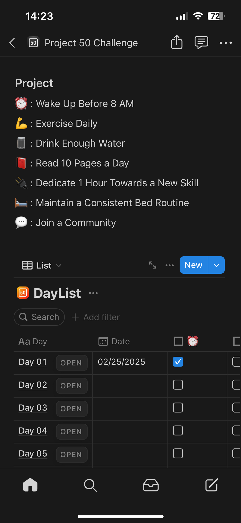 Project 50 Challenge Notion Template