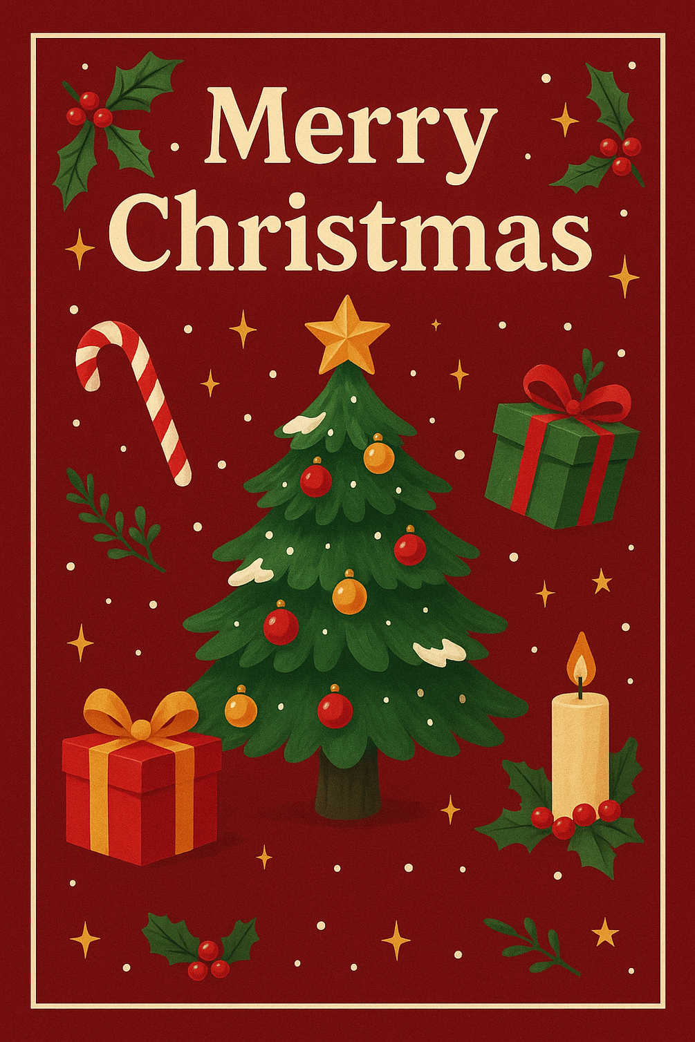 Printable Christmas Card | A4 Holiday Card PDF | Merry Christmas Greeting