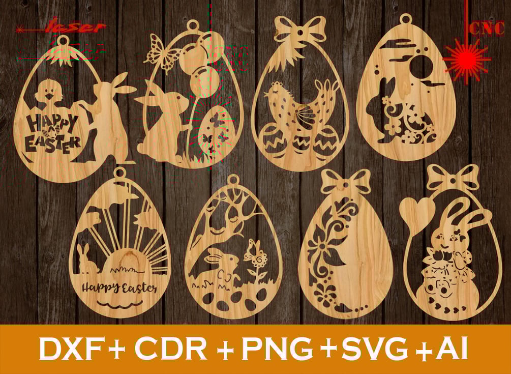 Bunny Easter svg, Set de 8 Easter Laser Cut svg fichier CNC, Easter ...