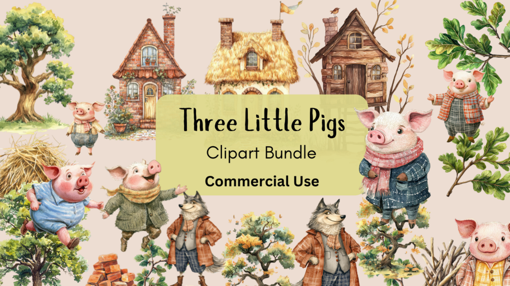 Three Little Pigs Clipart Digital Vector Png Three Little Pigs Clipart ...
