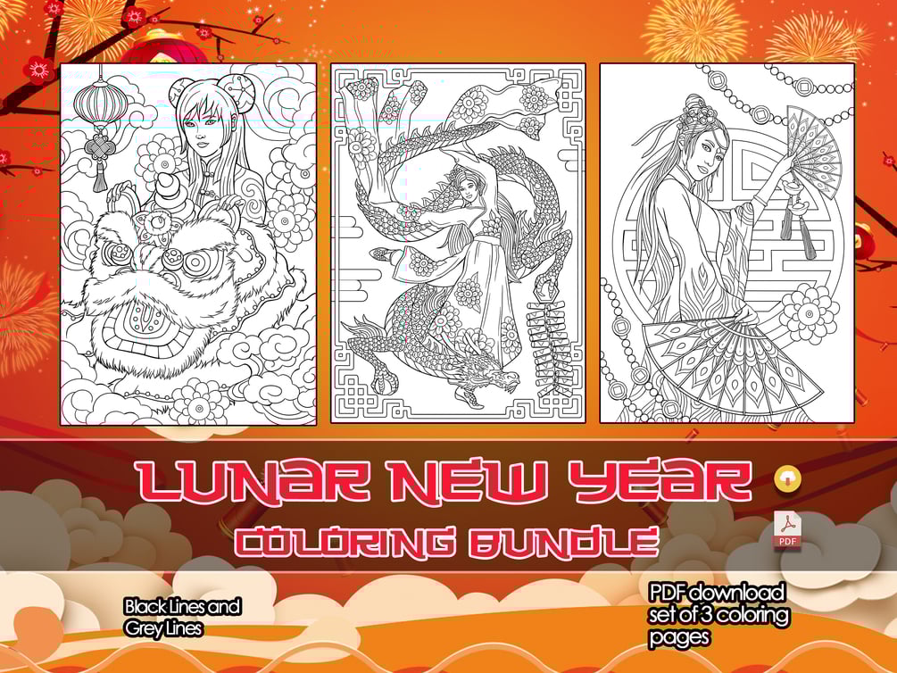 Lunar New Year Coloring Bundle, Chinese New Year