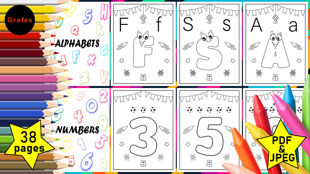 36 Letters and numbers coloring pages for kids