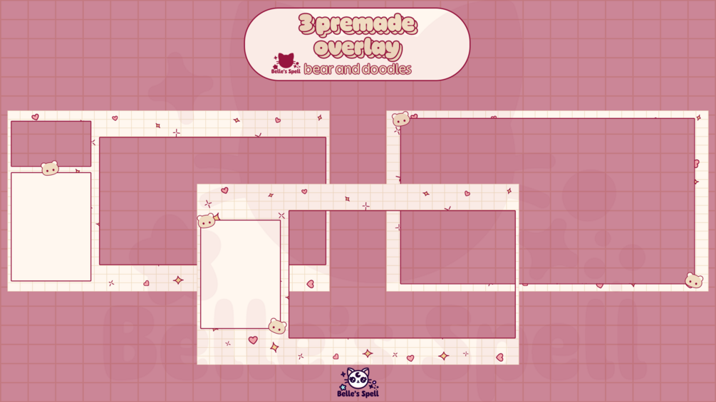 stream overlay package | bear and doodles | cute | pastel