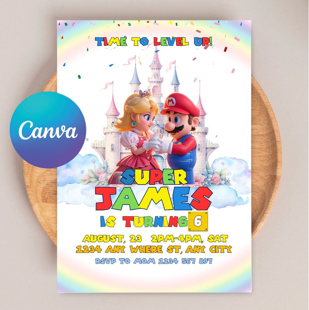 Mario Bros Invitation, boy Invite, Super Mario Birthday Invitation ...