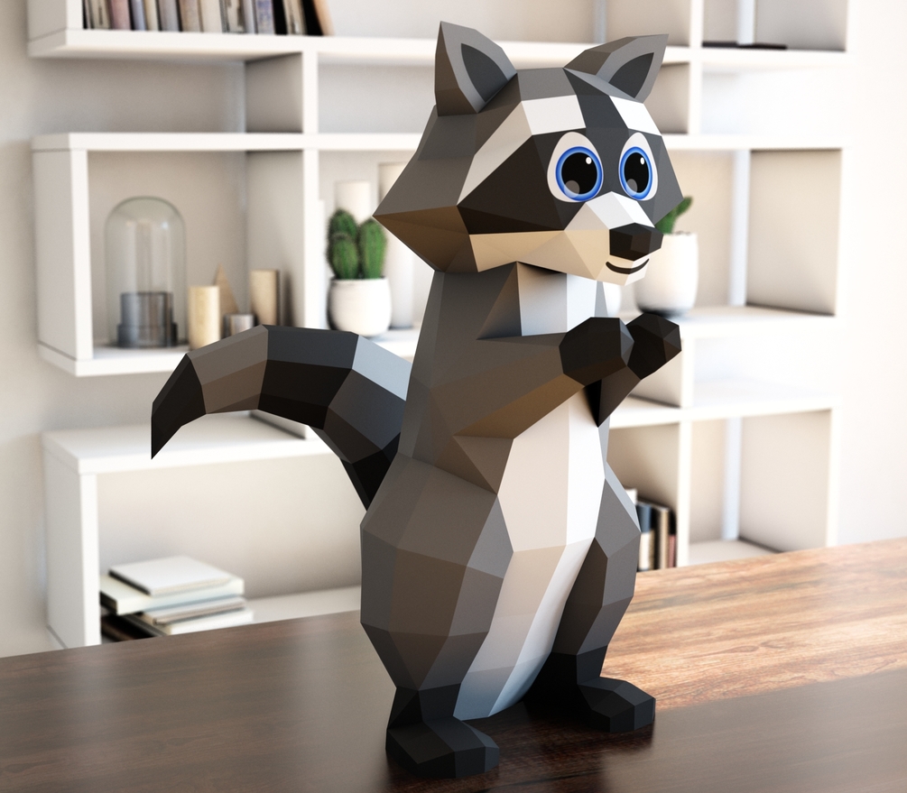 Raccoon Papercraft PDF DIY template DXF cameo