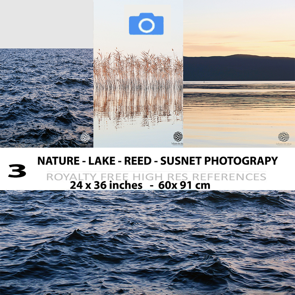 Set of 3 Stock Nature Photos-Lake-Reed-Sunset