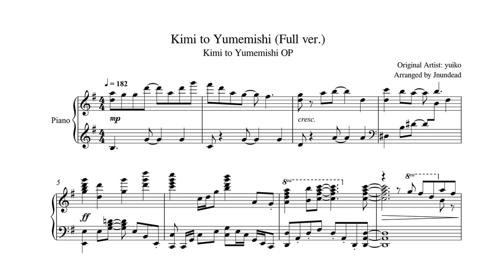 [Kimi to Yumemishi OP] Kimi to Yumemishi (Full ver.) Piano Arrangement