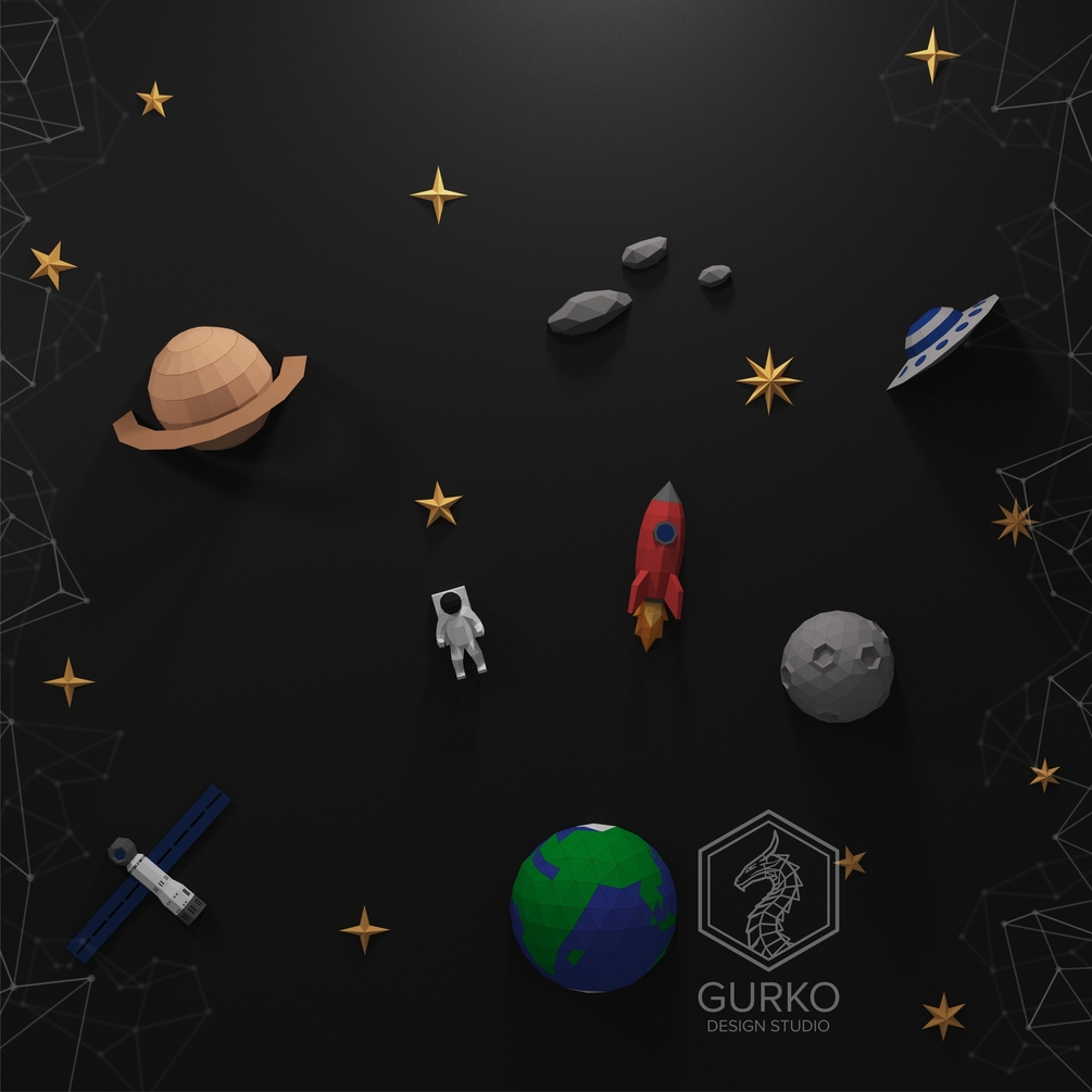 Space Papercraft, Pdf, Gurko, Pepakura, Template, 3D Origami, Paper ...